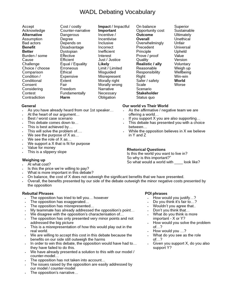Debating Vocabulary | PDF