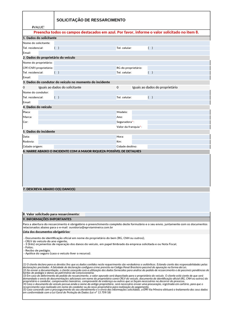 Solicitação de Ressarcimento de Danos | PDF