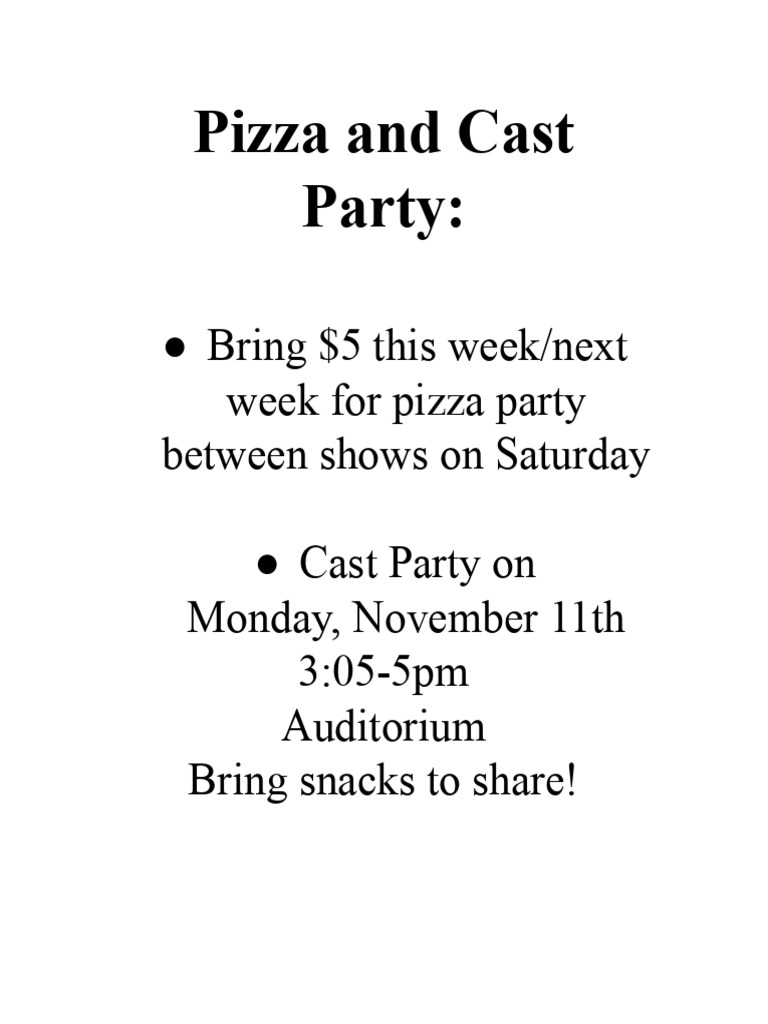 Pizza and Cast Party Details | PDF