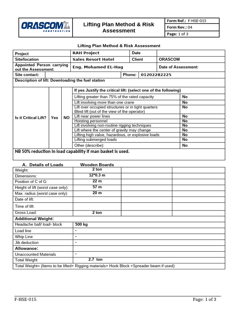 Lifting Plan TC1 | PDF | Crane (Machine)