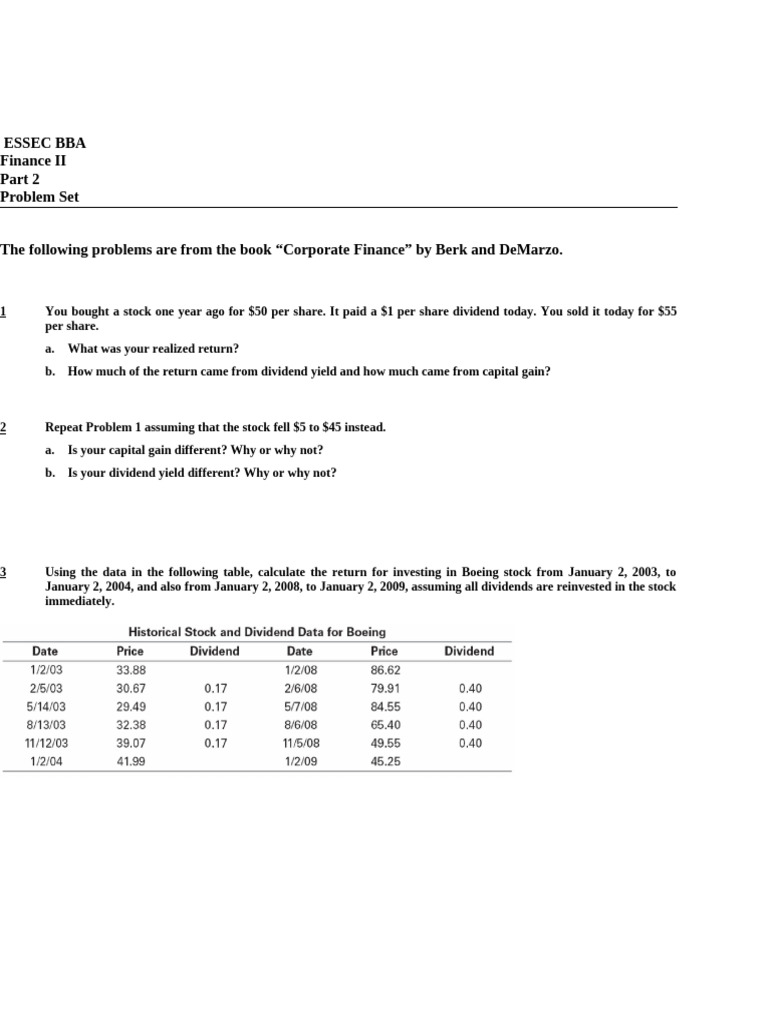 GBBA Finance 2 Part 2 Problem Set | PDF | Beta (Finance) | Volatility (Finance)