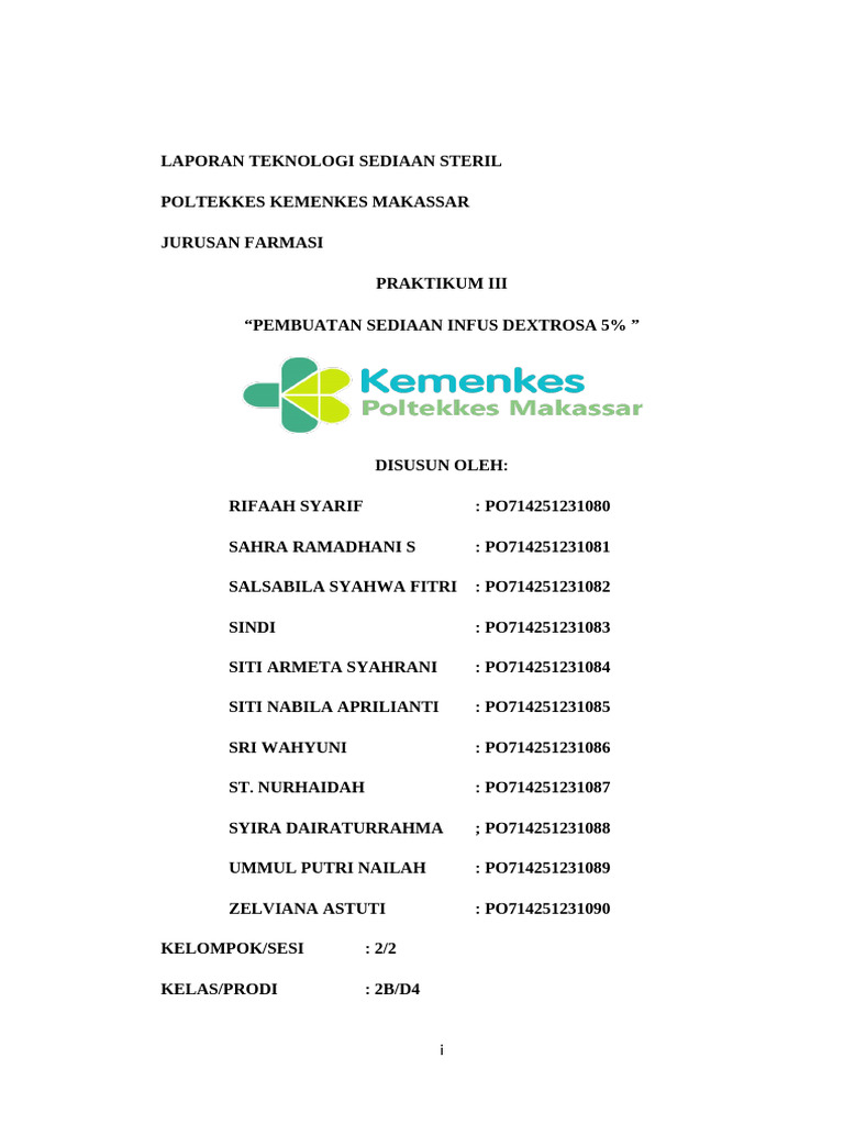 LAPRAK SEDIAAN INFUS D42B SDH REVISI | PDF