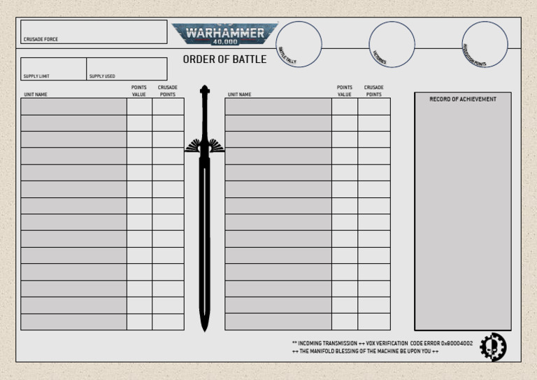 Crusade Order of Battle Overview | PDF