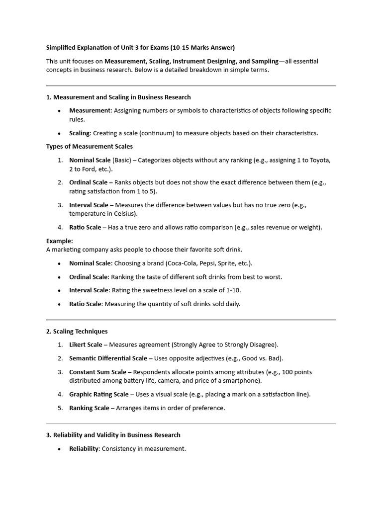 Simplified Explanation of Unit 3 | PDF | Sampling (Statistics) | Level ...