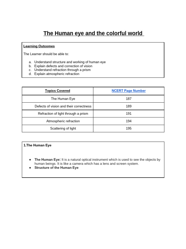 Human Eye and Color Vision Lesson Plan | PDF | Eye | Sunset