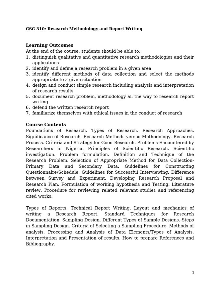 CSC - 310 - Course Lecture Note - 2025 | PDF | Methodology | Science