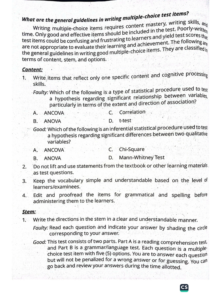 General Guidelines in Writing MC TEST Items | PDF