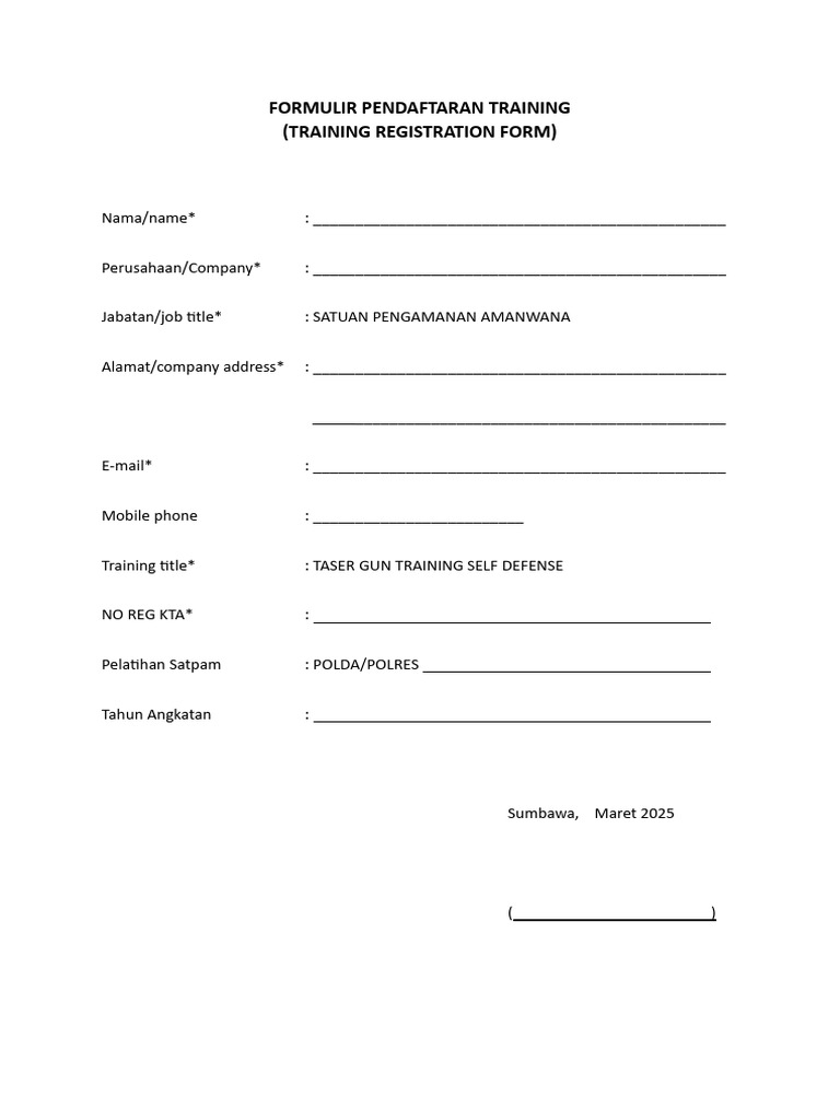 Formulir Pendaftaran Training Taser Gun | PDF