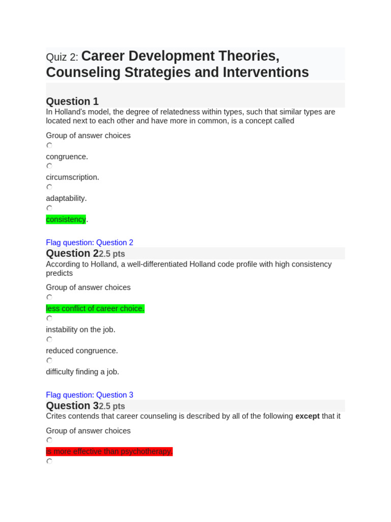 Career Development Theories Quiz | PDF | Psychotherapy | Psychology