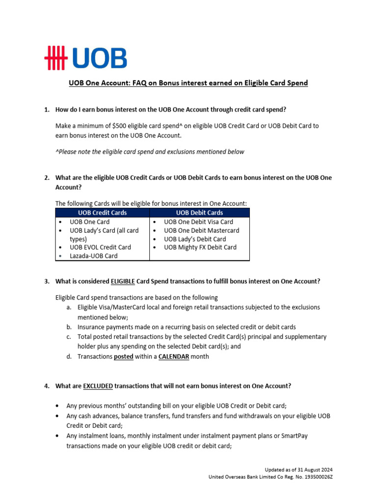 UOB One Account Bonus Interest FAQ | PDF | Debit Card | Credit Card