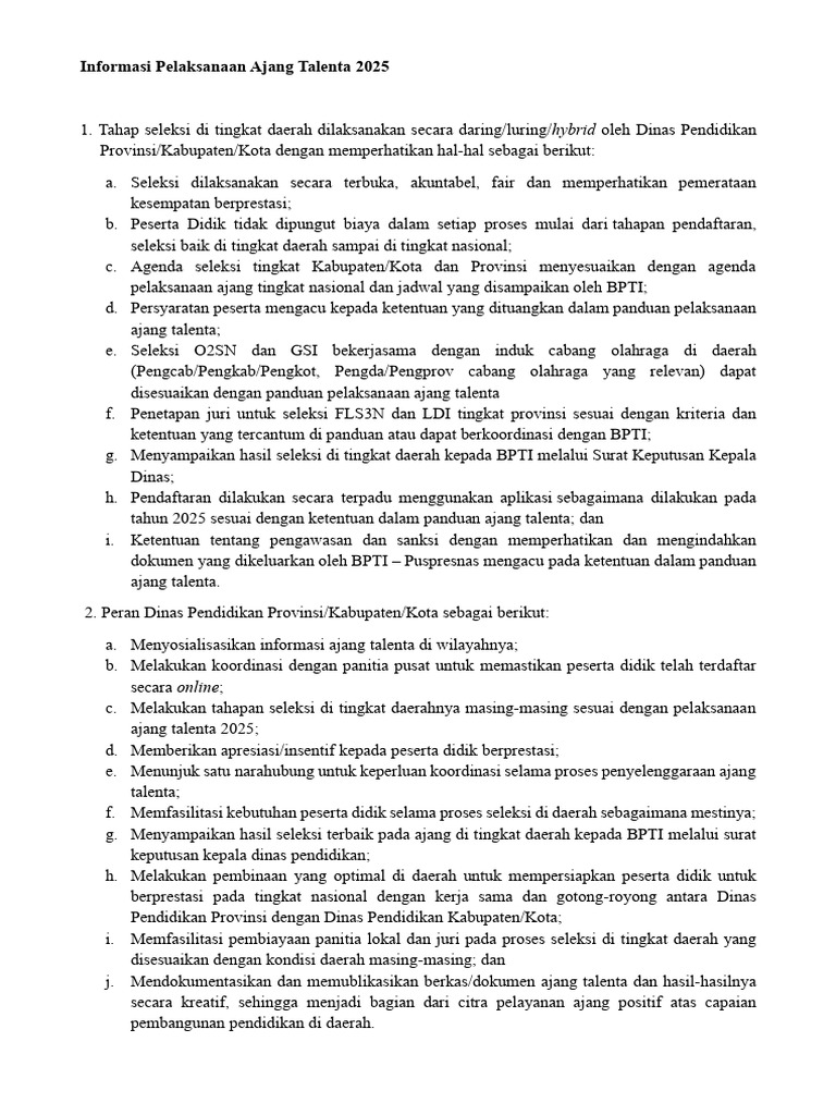 Lampiran Informasi Ajang Talenta | PDF