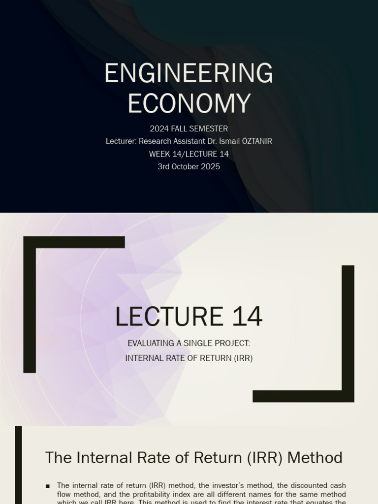 Lecture 14 - Evaluating A Single Project - IRR - Internal Rate of Return Method | PDF | Internal ...