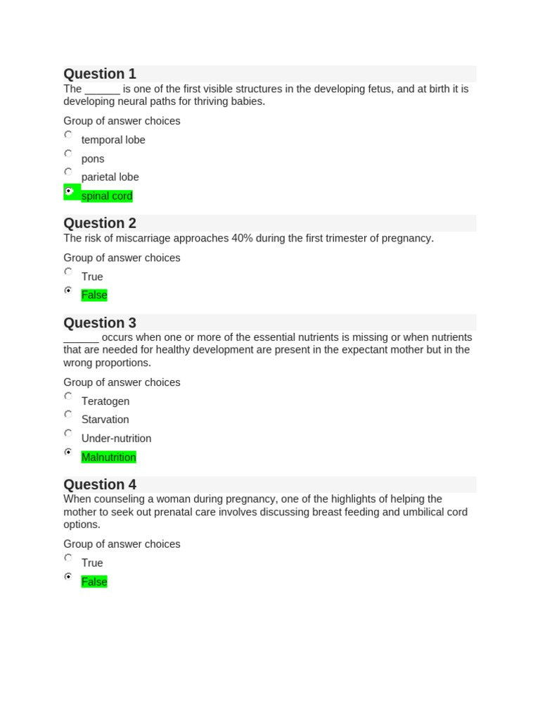 CEFS 502 Quiz 2 - Prenatal Development and Infancy | PDF | Pregnancy ...