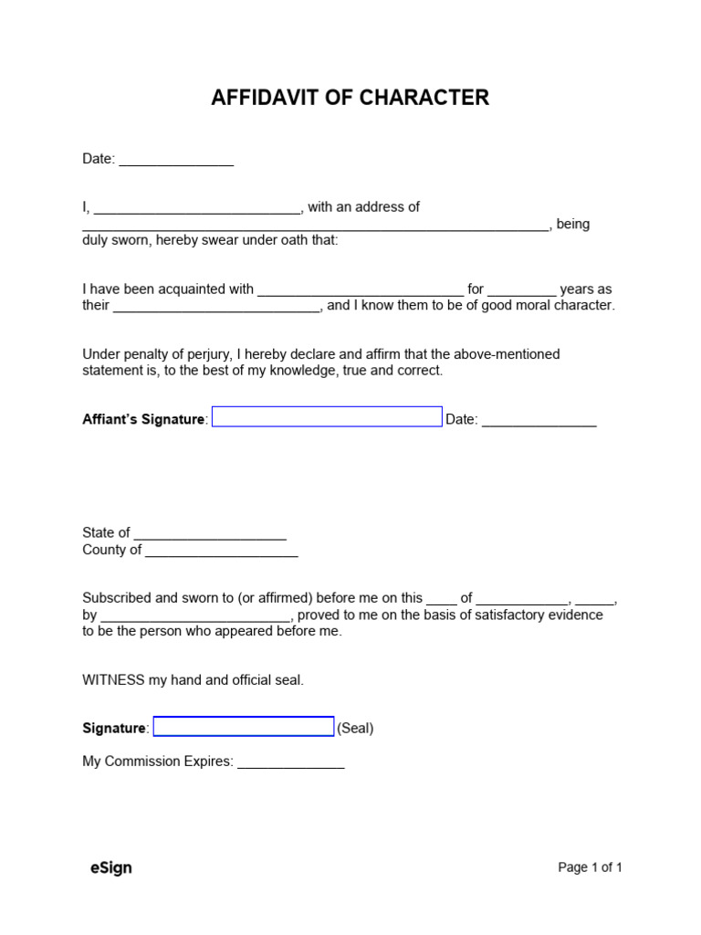 Affidavit of Character | PDF