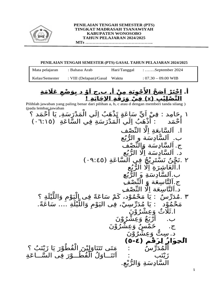PTS B.Arab 8 Gasal 2024 - 2025 Online Edit | PDF