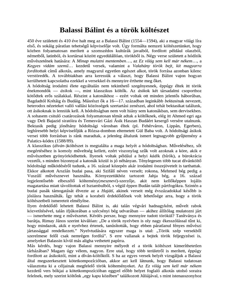 Balassi Balint Torok | PDF