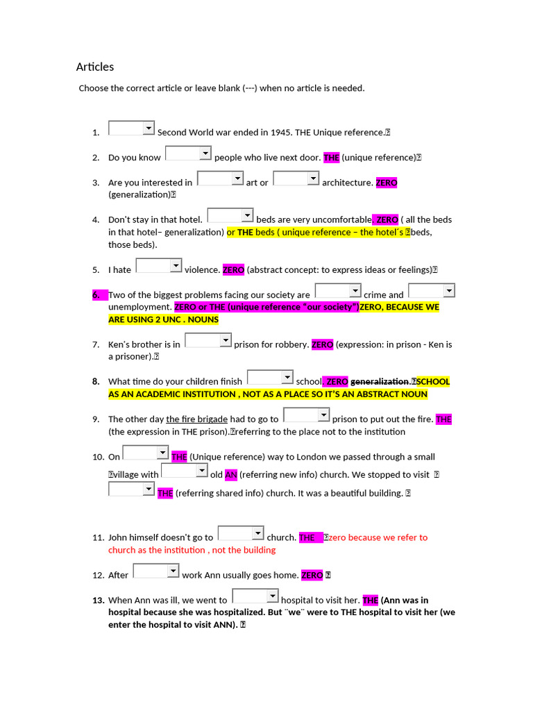 Articles Practice - Cleaned | PDF