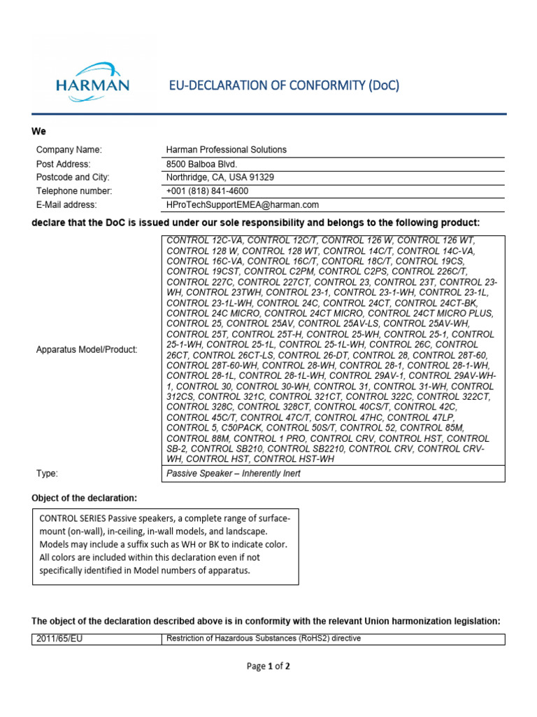 Harman Professional JBL Control Series Passive Speakers | PDF ...