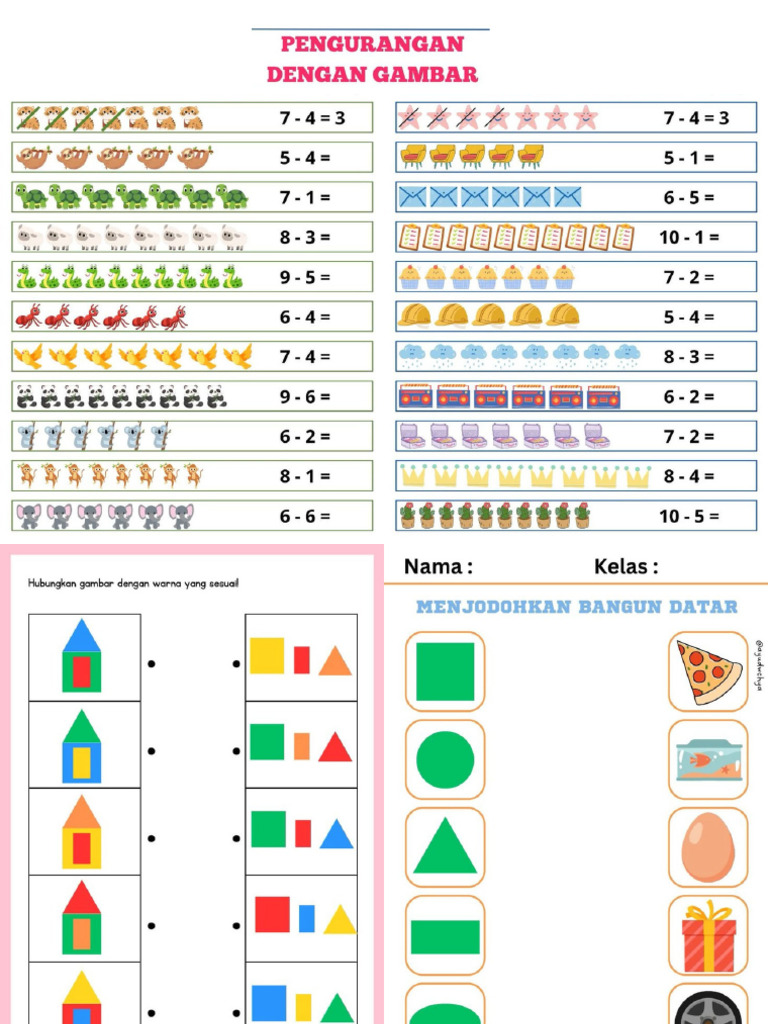 Worksheet Pengurangan Anak TK | PDF