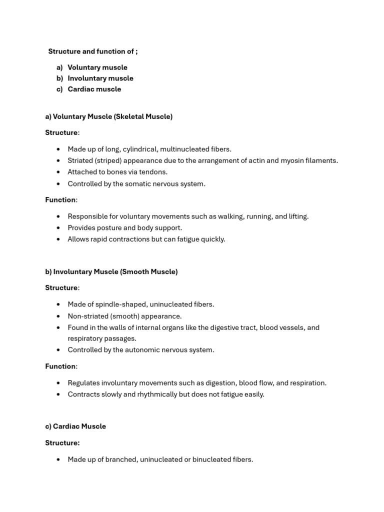 Structure and Function of Muscle Types | PDF