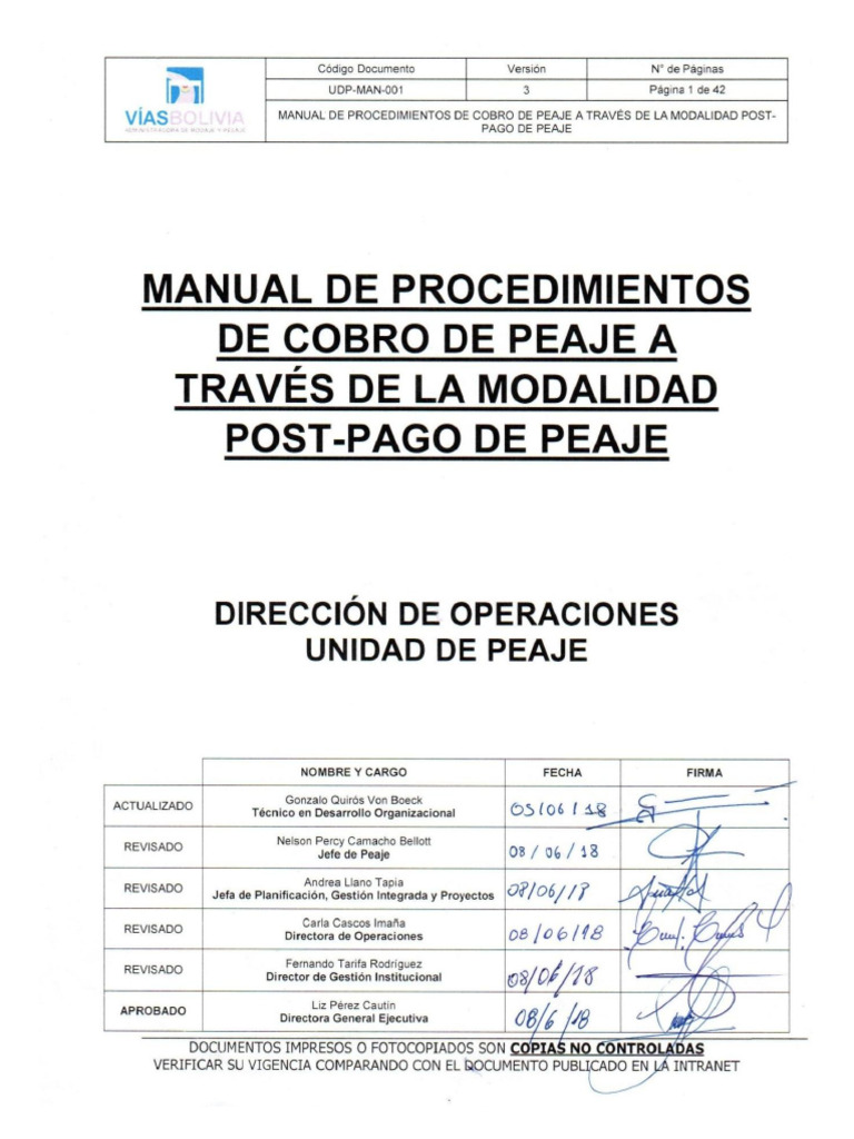 Manual de Cobro de Peaje Post-Pago | PDF | Correo | Transferencia bancaria