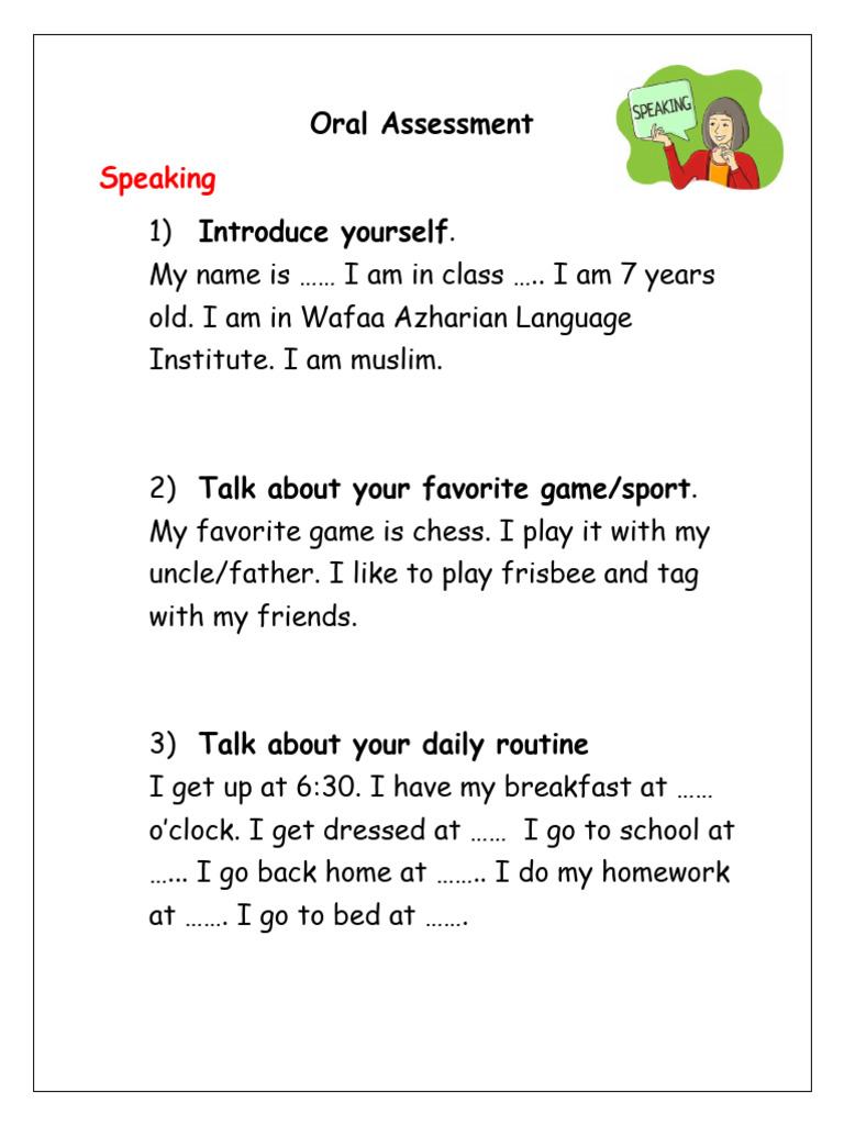 Oral Assessment: Speaking & Routine Topics | PDF