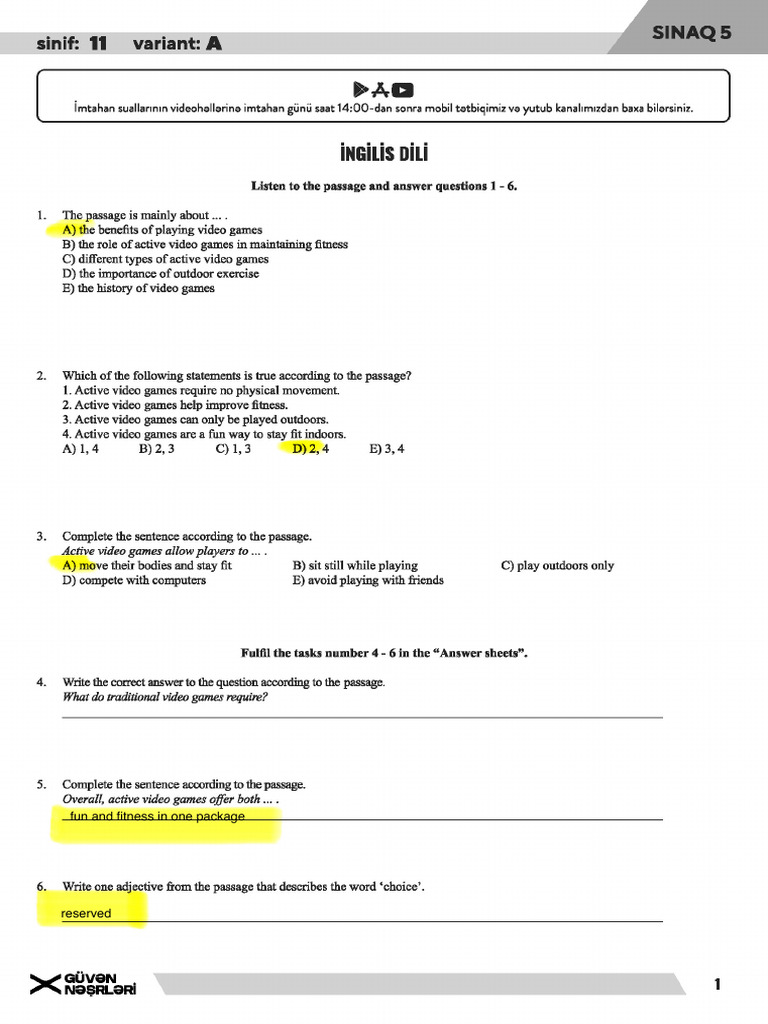 Guven Buraxiliw 5 2025 11 Ci Sinif | PDF