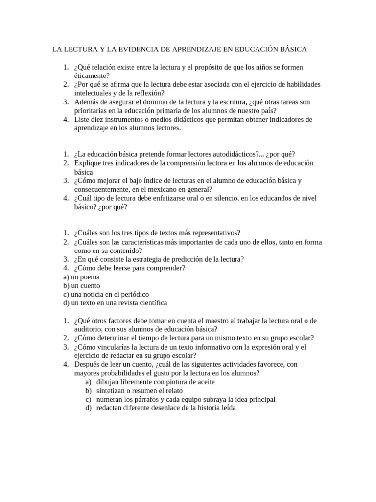 Cuestionarios de Comprensión Lectora | PDF