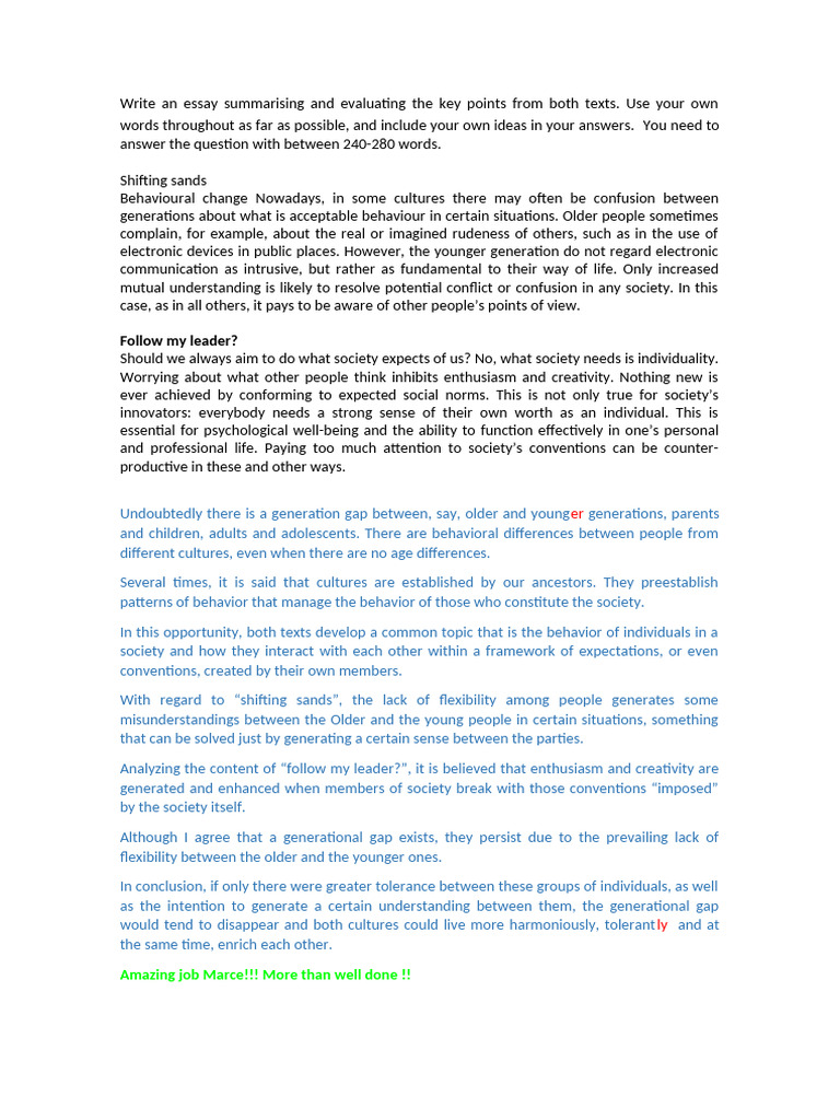 Essay Summarising and Evaluating The Key Points From Both Texts ...