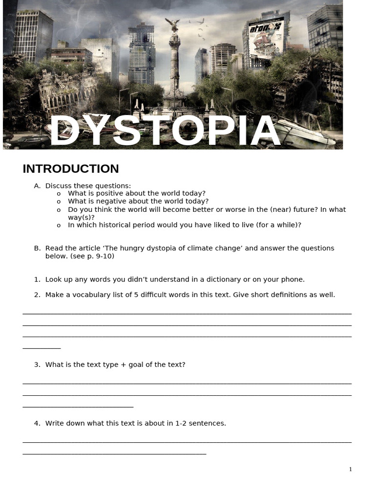 DYSTOPIAN FICTION worksheets 2021 | PDF | Dystopia | Food Security