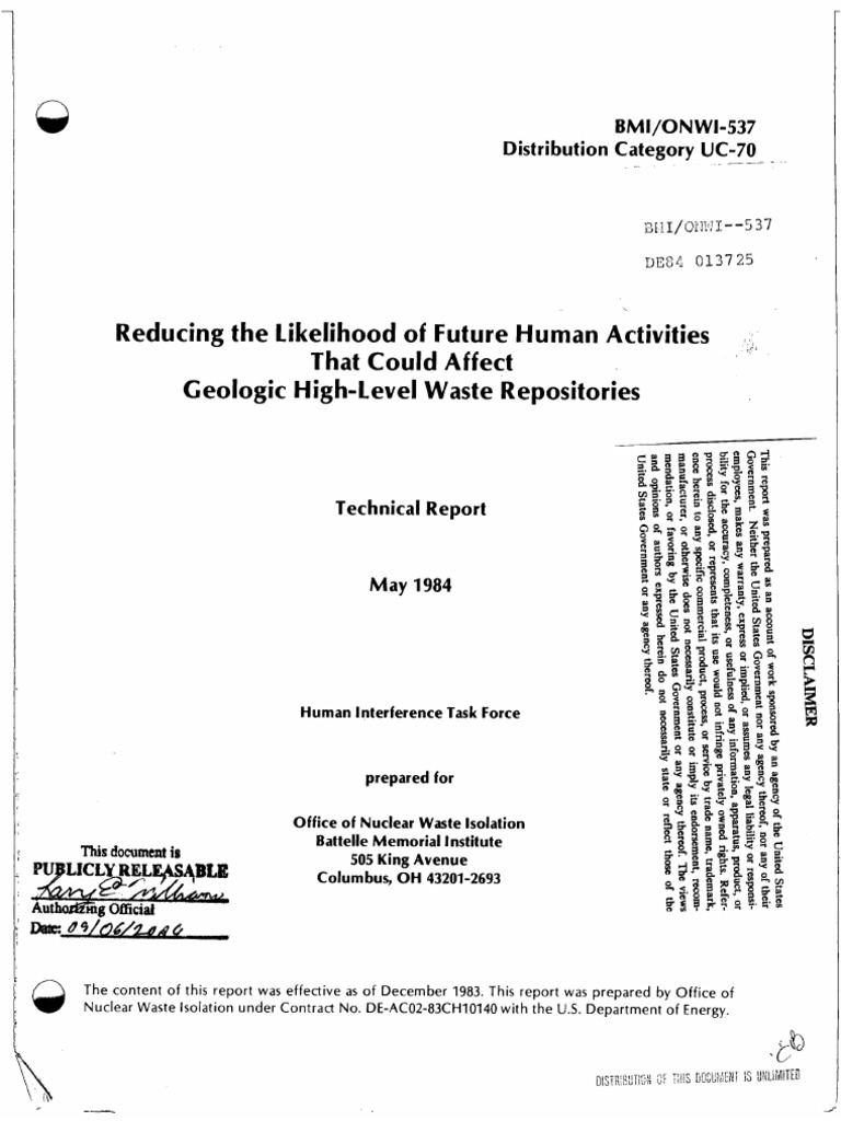 Reducing The Likelihood of Future Human Activities That Could Affect ...