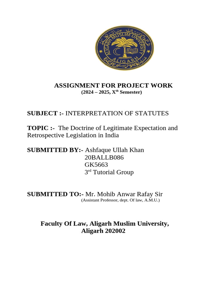 Project Work of Interpretation of Statutes 20BALLB086 | PDF | Ex Post ...