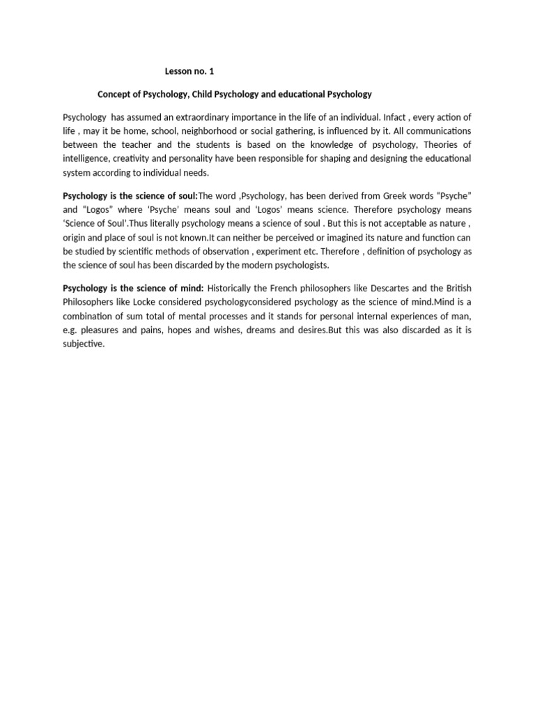 Lesson no 1 psychology | PDF
