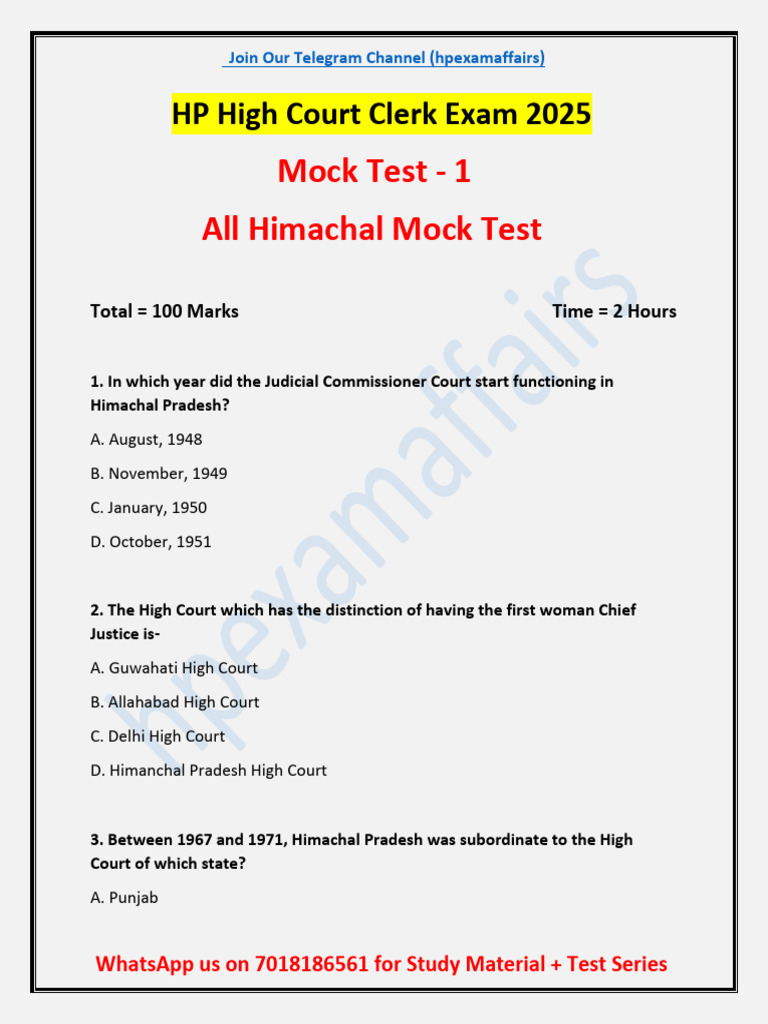 HP High Court Clerk Mock Test 2025 | PDF | Random Access Memory