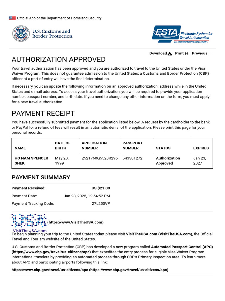 Official ESTA Application Website, U.S. Customs and Border Protection ...