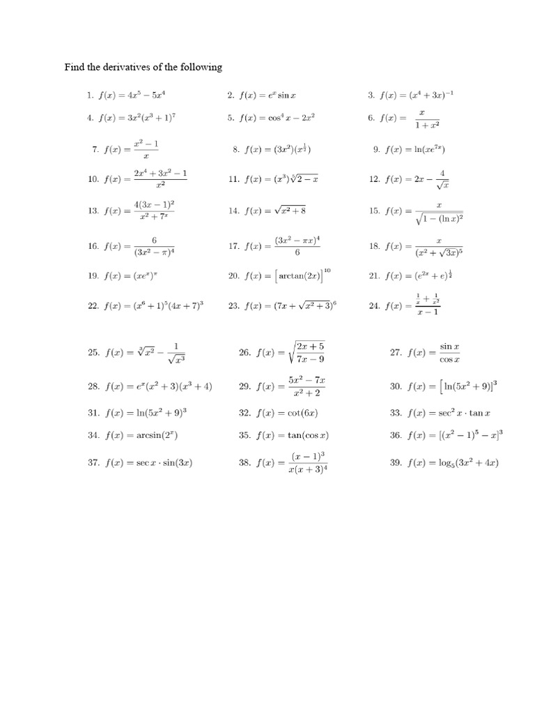 Practice Problems On Derivative Limits And Continuity Pdf