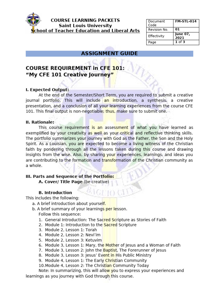 CFE 101_Assignment Guide | PDF | Bible