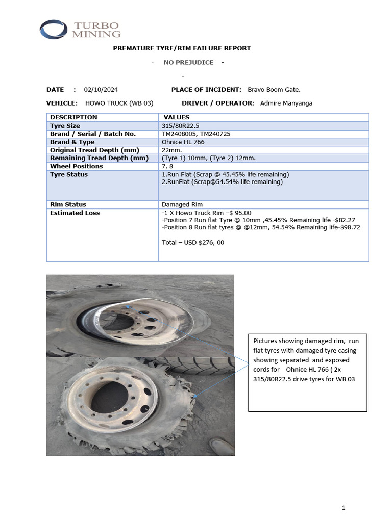 Premature Tyre and Rim Failure Report | PDF | Tire | Transport