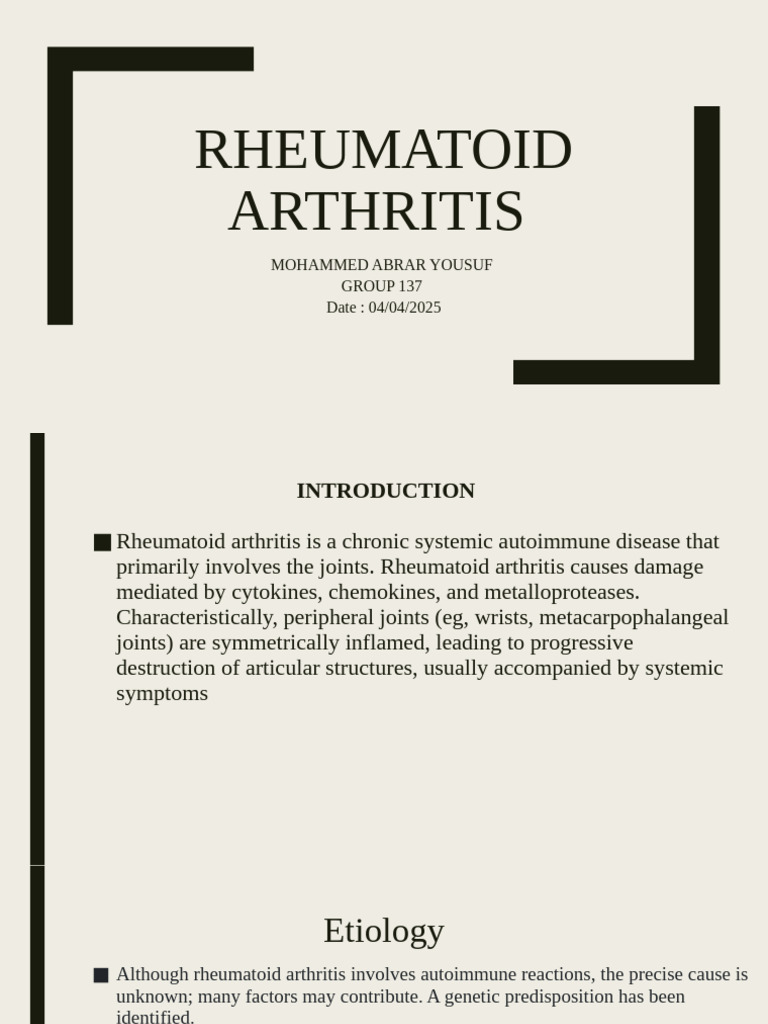 Abrar ppt 3 | PDF | Rheumatoid Arthritis | Arthritis