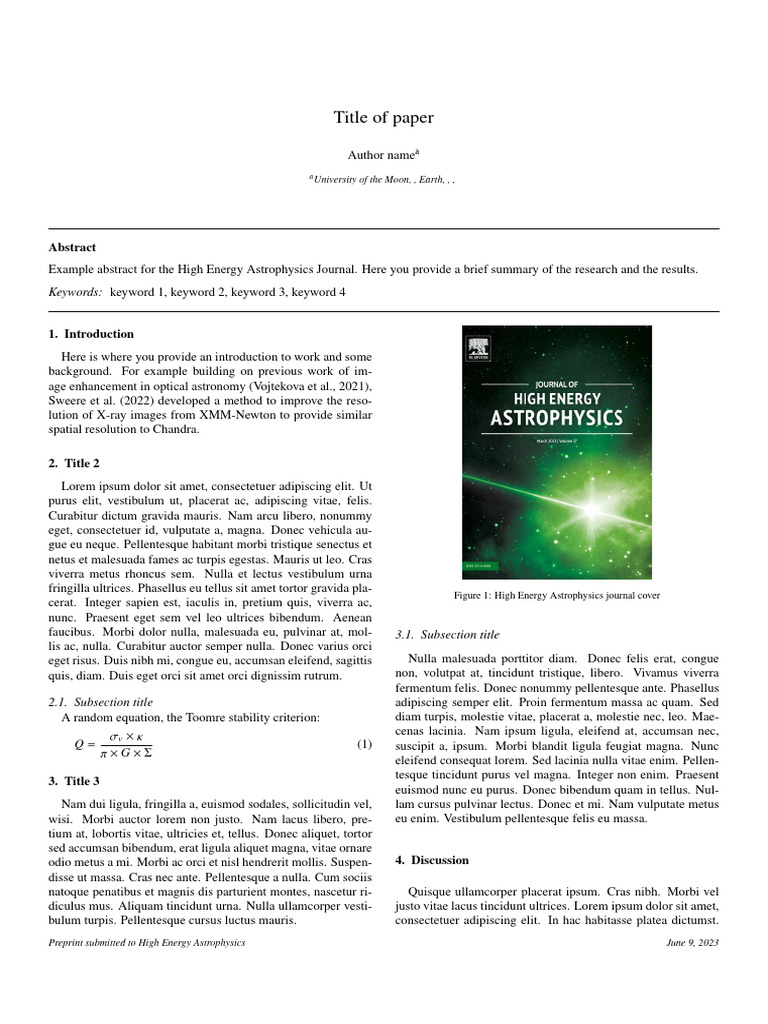 Elsevier High Energy Astrophysics Journal Template | PDF