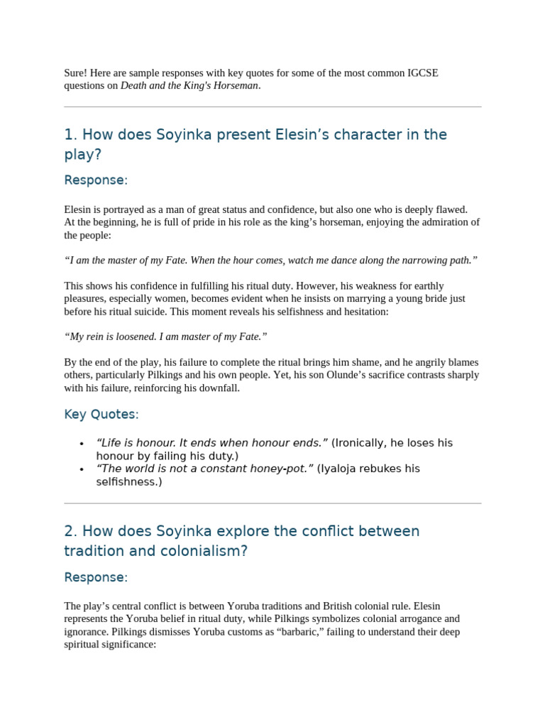 Key Quotes from "Death and the King's Horseman" | PDF