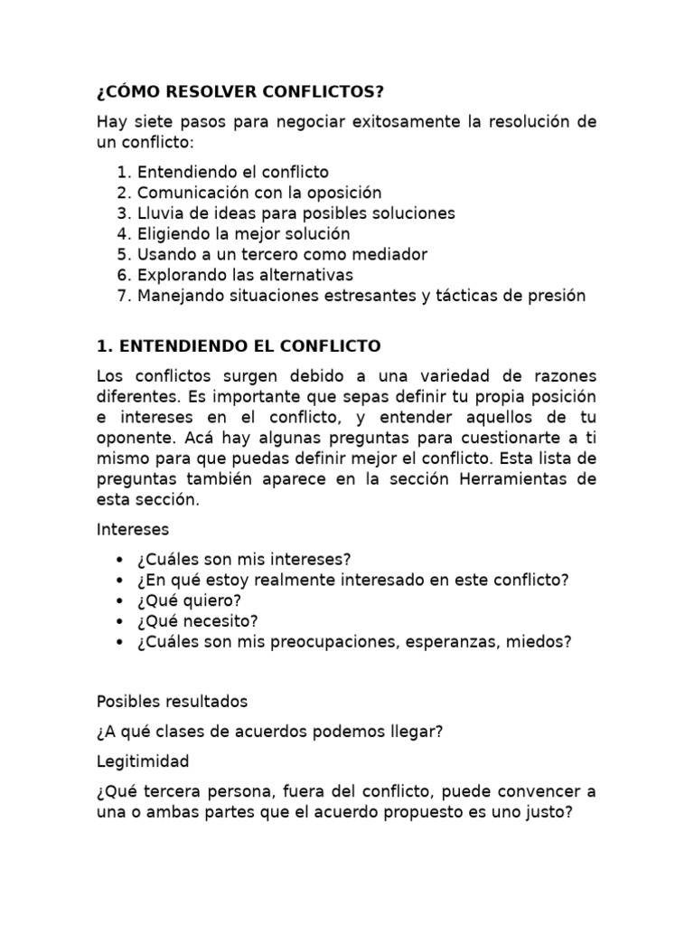 CÓMO RESOLVER CONFLICTOS | PDF | Mediación