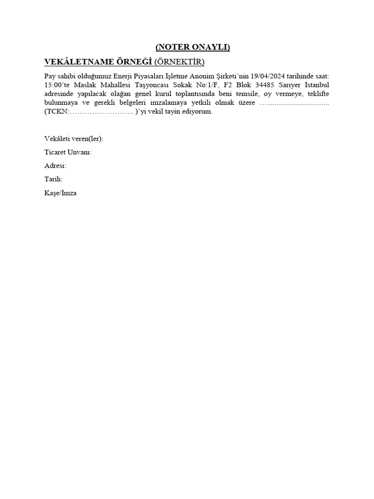 3 Vekaletname Ornegi | PDF