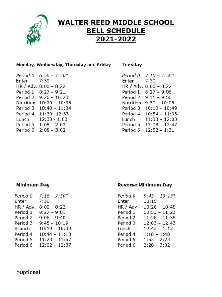 WRMS Bell Schedule 2021-2022 | PDF