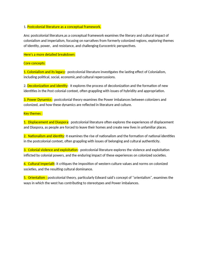 Postcolonial Literature: Themes & Impact | PDF