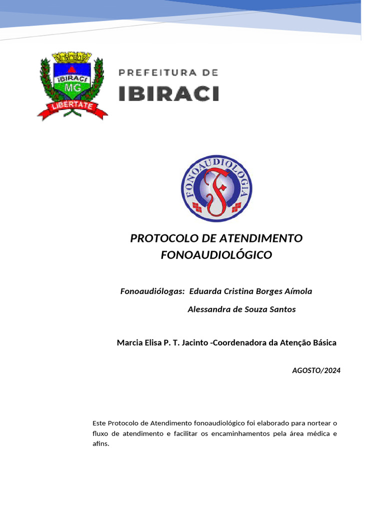 Protocolo de Atendimento Fonoaudiologia Prefeitura Municipal de Ibiraci ...