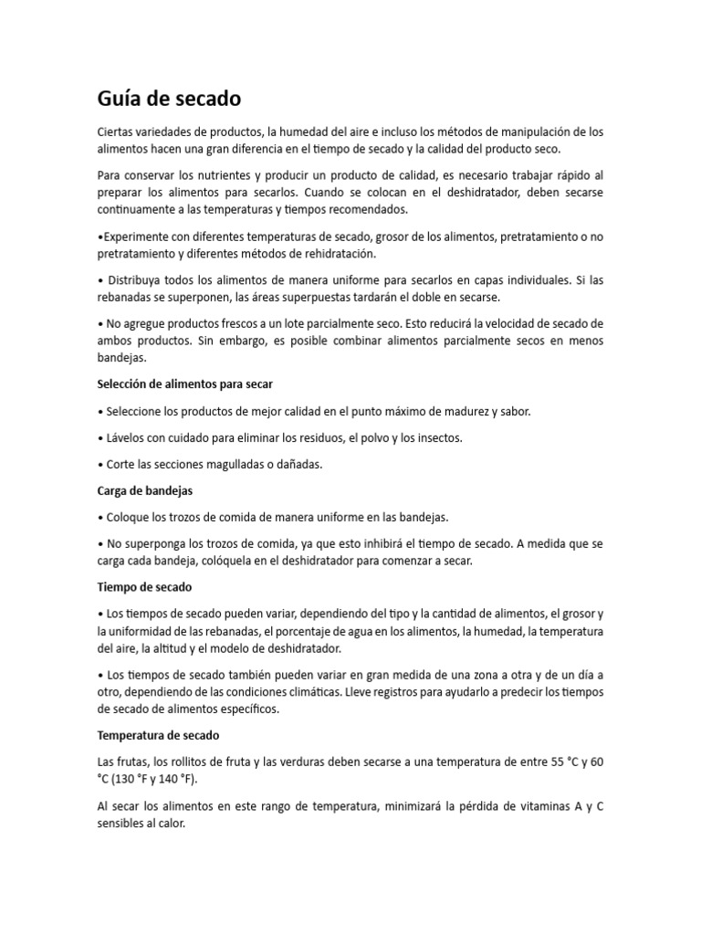 Guia de secado | PDF | Vegetales | Fruta