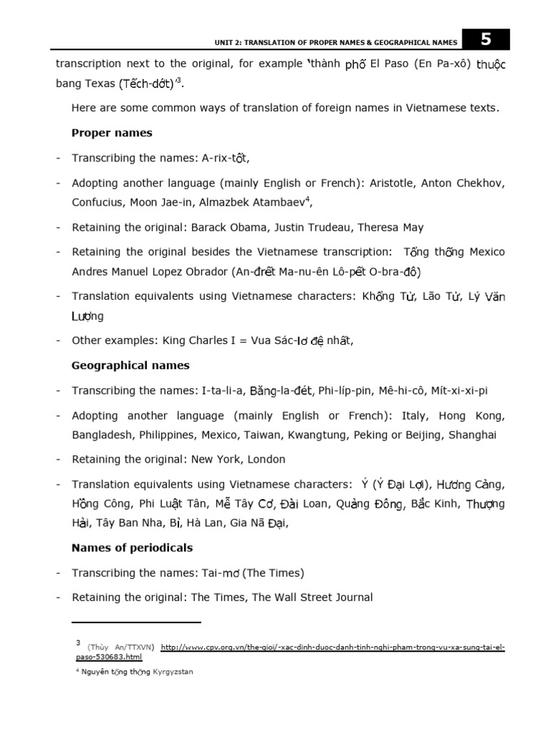 Unit 2: Translation of Proper Names & Geographical Names | PDF