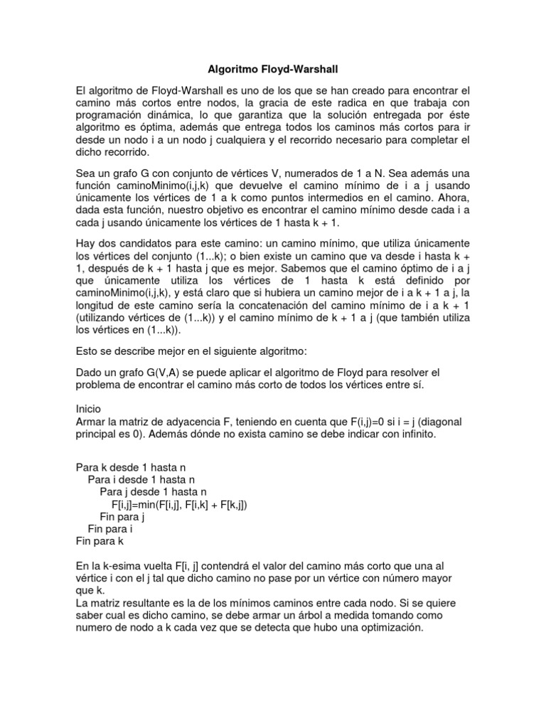 Algoritmo Floyd Enviar | PDF | Informática teórica | Combinatoria