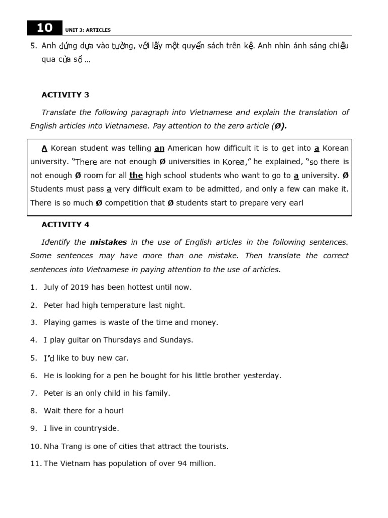Activity 3: Unit 3: Articles | PDF